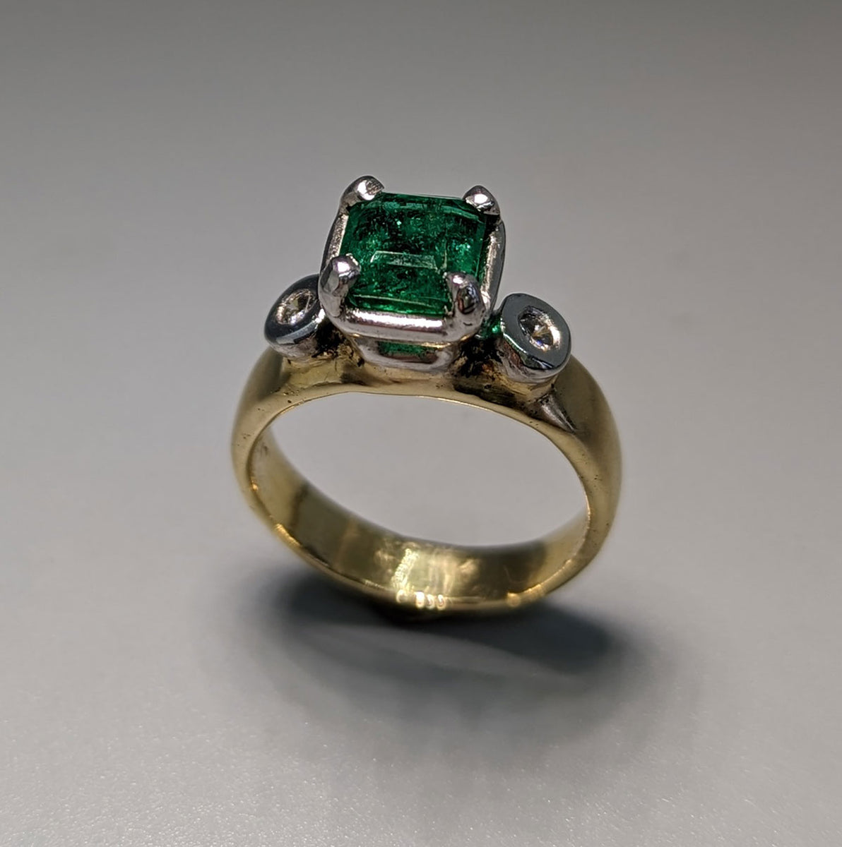 Emerald and Diamonds in Platinum and 14kt Gold Ring – Baker Custom Jewelry